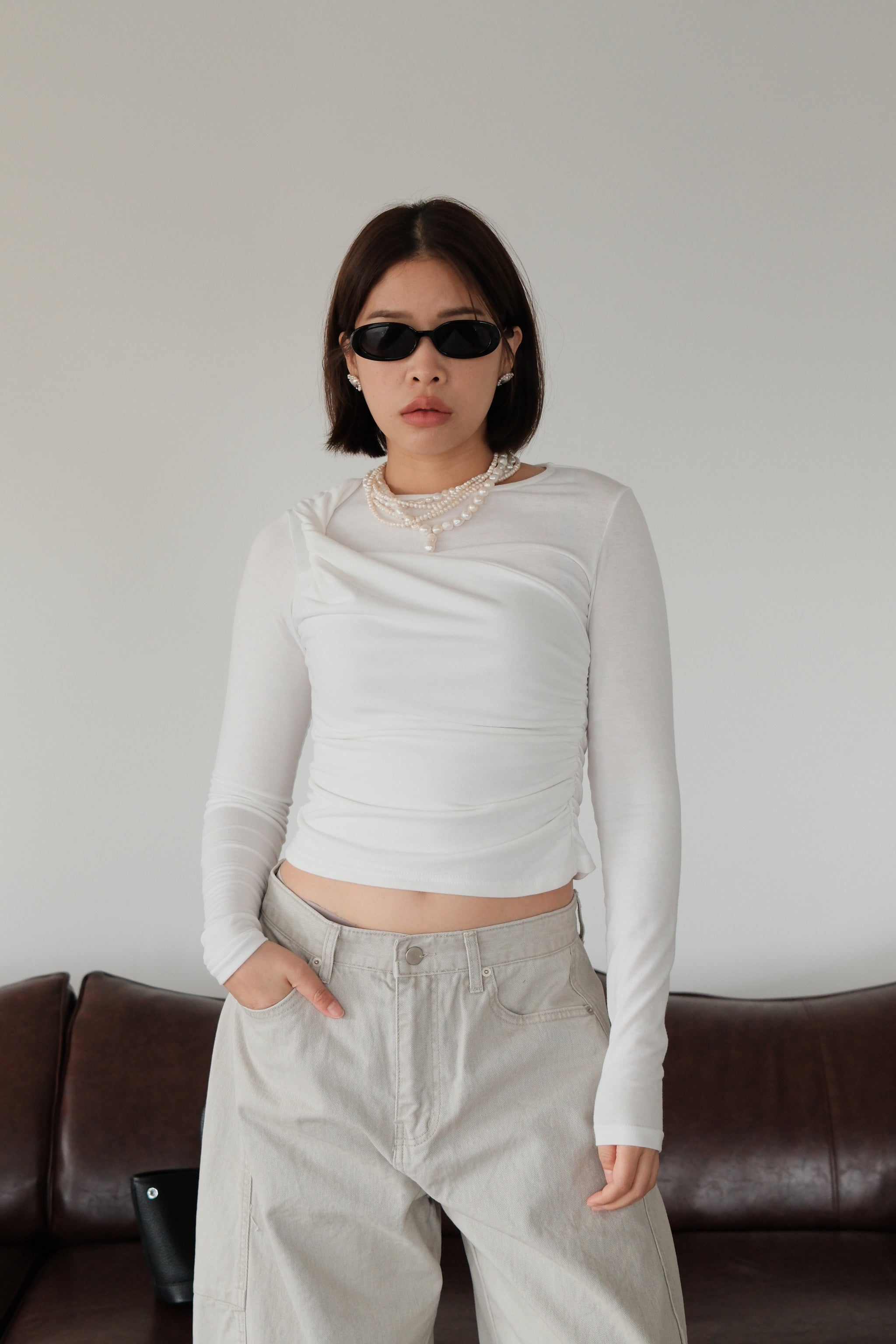 Twist open back long-sleeve crop tee
